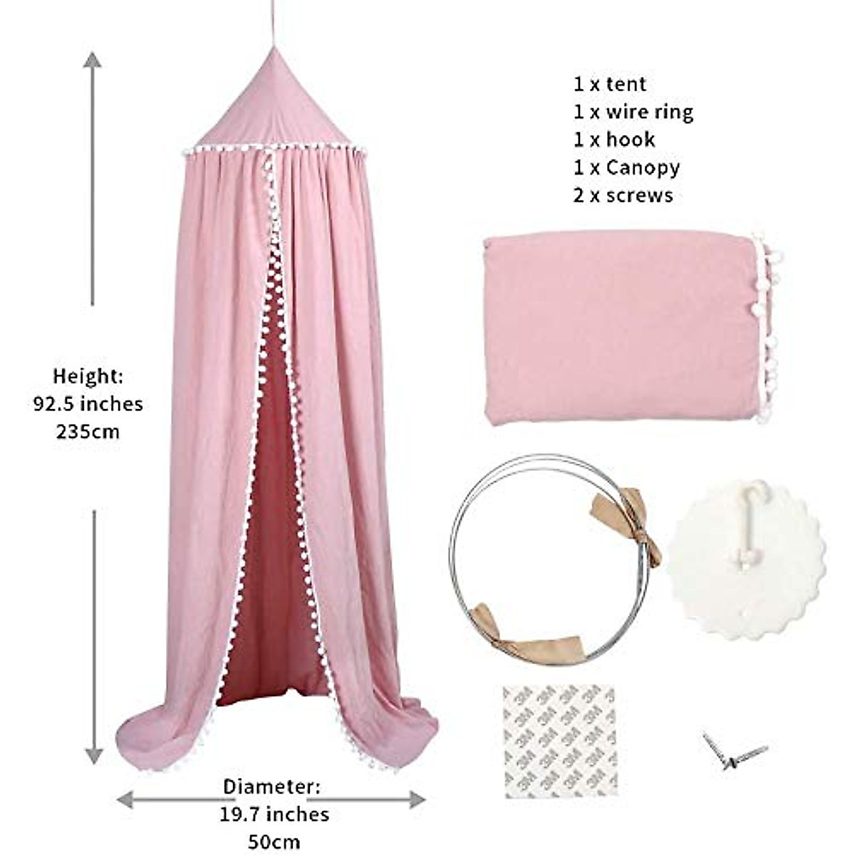 Uaugh Baby Crib Tent,Canopy Mosquito Net for Kids Baby Bed,Insect Protection Hanging Canopy,Dome Tent Room for Kids(Grey 93inches (Pink)