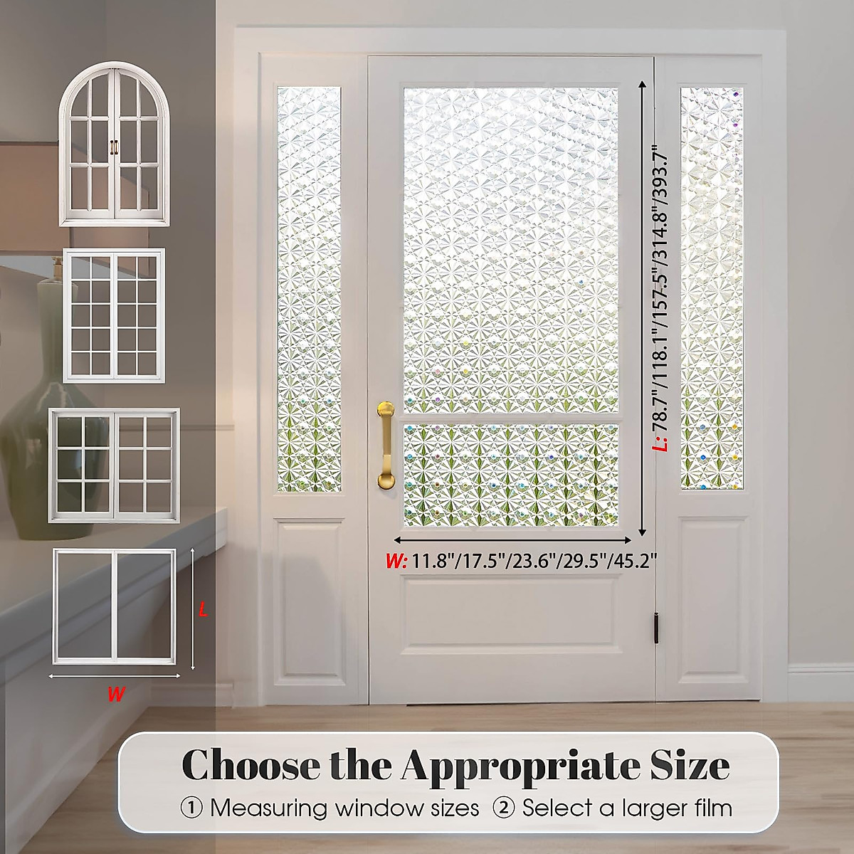 Windimiley Window Privacy Film, Stained Glass Window Film Heat Control UV, Frosted Rainbow Bathroom Decorative Film Diamond 3D Static Clings, Peel and Stick Window Tint for Home (Pure,17.5x78.7inch)