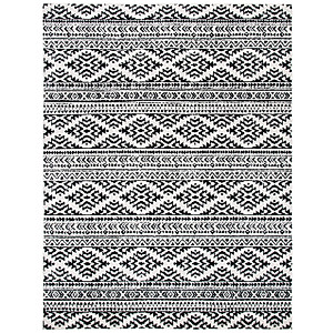 SAFAVIEH Tulum Collection Area Rug - 9' x 12', Ivory & Black, Moroccan Boho Tribal Design, Non-Shedding & Easy Care, Ideal for High Traffic Areas in Living Room, Bedroom (TUL272B)