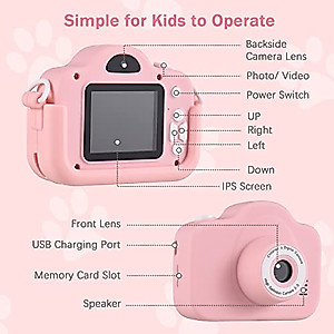Wennzy Mini Cartoon Kids Digital Camera 1080P Digital Video Camera for Kids Dual Lens 2.0 Inch IPS Screen 4X Zoom Built-in Battery, Perfect Birthday for Boys Girls