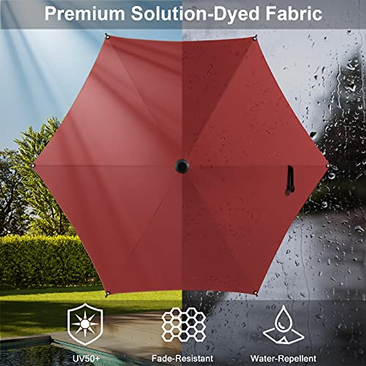 Gardesol 7.5 FT Patio Umbrella, Outdoor Market Umbrella with Push Button Tilt/Crank, 6 Sturdy Ribs, Fade Resistant, UV Protection, Solution-Dyed Fabric, Outdoor Table Umbrella for Decks, Backyard, Pool, Red