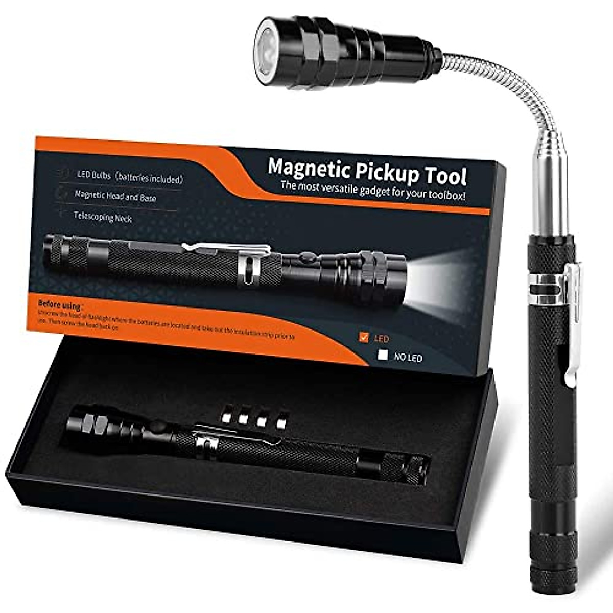 LED Magnetic Pickup Tool, Christmas Stocking Stuffers Gifts for Men Cool Stuff Gadgets, Telescoping Magnet Pickup Tools Extendable 22", Unique Birthday Gift for Dad, Grandpa for Hard to Reach Place