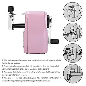 Pencil Sharpener, 8mm Diameter Manual Desk Pencil Sharpener Portable Professional Sketch Pencil Sharpener with Bracket for Kids School Classroom Home (Pink)