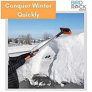 BIRDROCK HOME 60" Extendable Snow Brush with Detachable Ice Scraper for Car | 14" Wide Squeegee & Bristle Head | Size: Truck, Car, SUV, & RV | Aluminum Body with Ergonomic Rubber Grip