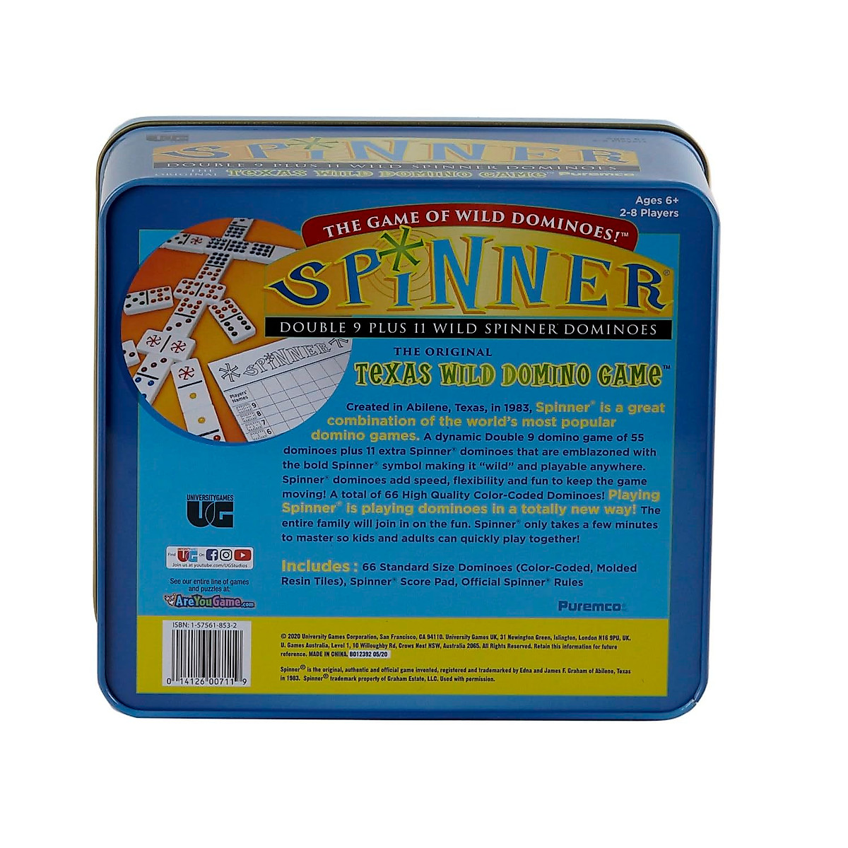 University Games | Spinner Game of Wild Dominoes in On-the-go Travel Tin , for 2 to 8 Players Ages 6 and Up
