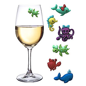 Simply Charmed Beach Wine Charms – Magnetic Drink Markers - 6 Wine Glass Tags for Stemless Glasses - Fun Beach Themed Gift Idea
