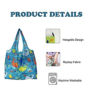 Reusable Shopping Bags Foldable Large Bulk Bag for Grocery, Machine Washable Durable Durable Grocery Bags Ripstop Nylon Tote Bags Waterproof & Lightweight, 4 Pack