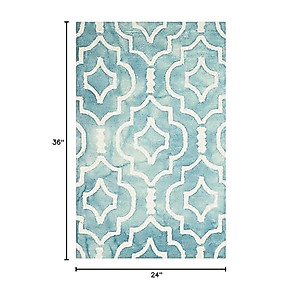 SAFAVIEH Dip Dye Collection 2' x 3' Turquoise/Ivory DDY538D Handmade Moroccan Watercolor Premium Wool Accent Rug