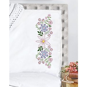 Tobin Star Flowers Stamped for Embroidery Pillowcases