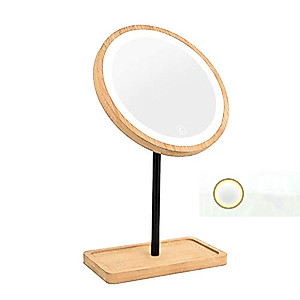 FQYYDD Illuminated Makeup Mirror Wooden Desktop Led Makeup Mirror Usb Charging Adjustable Bright