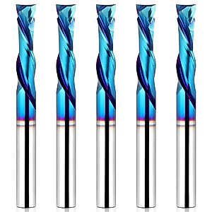 EANOSIC 5PCS Spiral Router Bits Up/Down Cut Compression Bit 1/4 inch Cutting Diameter with Nano Blue Coated, 1/4 inch Shank Solid Carbide CNC End Mill for Wood Carving Engraver Milling Cutters