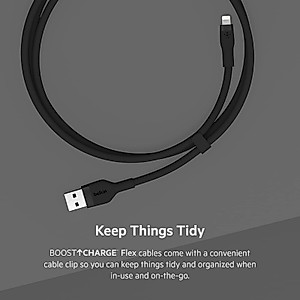 Belkin BoostCharge Flex Silicone USB Type A to Lightning Cable (1M/3.3FT), MFi Certified Charging Cable for iPhone 13, 12, 11, Pro, Max, Mini, SE, iPad and More, 2-pack, Black