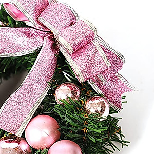Wired Ribbon Christmas Ribbon Wired Edge 2”x 60 ft(2 Rolls x 30ft) Glitter Ribbon for Gift Wrapping Christmas Tree Ribbon Valentine‘s Day Party Decor Wreath Bows Crafting Supplies(Gold, Pink)
