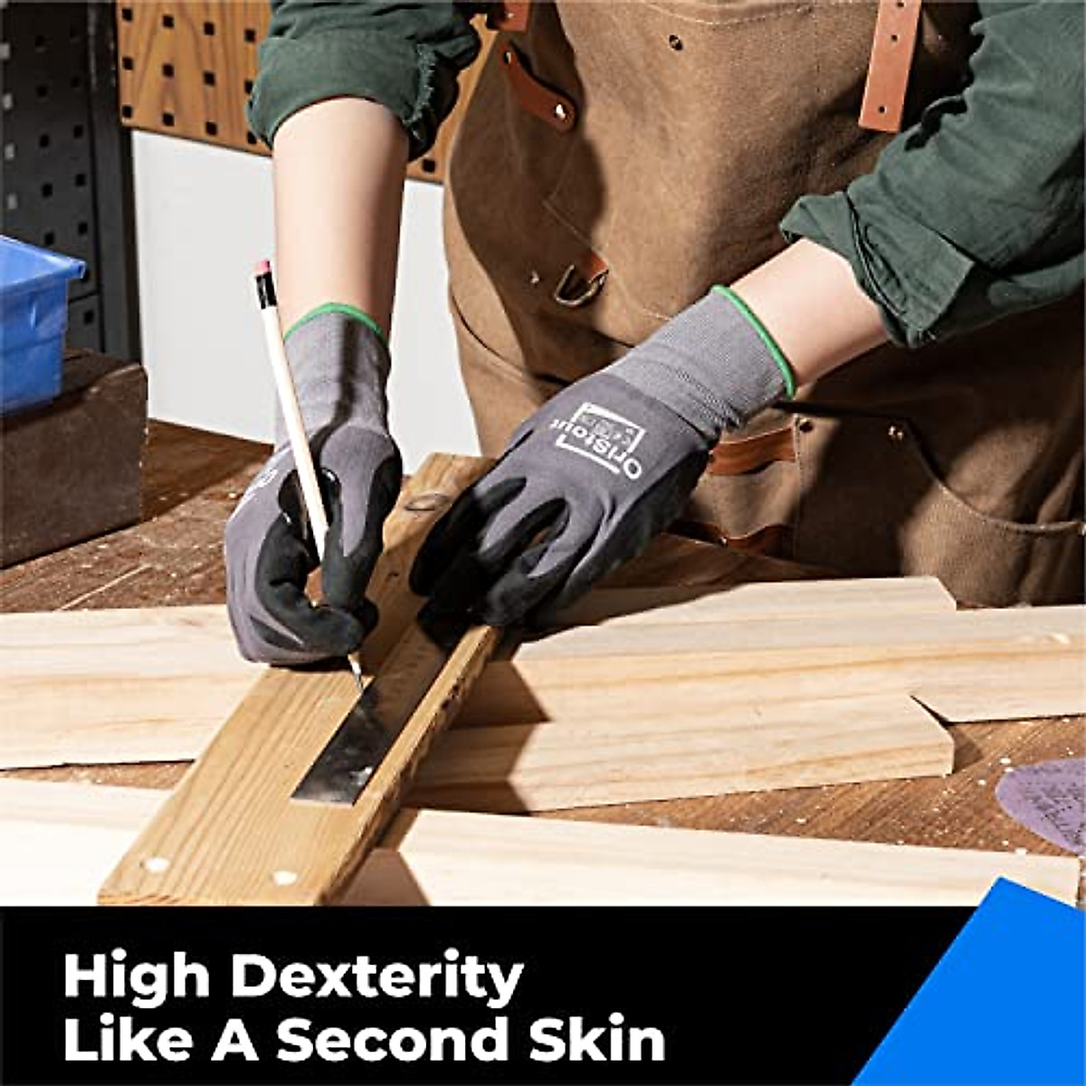 OriStout Work Gloves for Men Women, MicroFoam Nitrile Coated Gloves with Grip, Super Breathable Mechanic Gloves for Construction,Warehouse, DIY (X-Small, 4 Pairs)