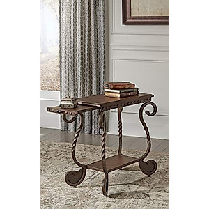 Signature Design by Ashley Rafferty Vintage Inspired Rectangular Open Chairside End Table, Dark Brown