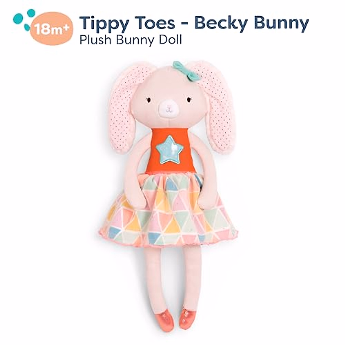 B. toys- B. softies- 15" Plush Bunny- Soft Stuffed Animal for Baby, Toddler, – Orange & Pastel Outfit- Washable Rabbit- Tippy Toes- Becky Bunny- 0 Months +