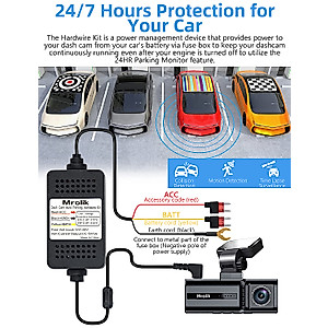 S10 Dash Cam Front and Rear WiFi 4K and Hardwire kit Cable for 24H Recording