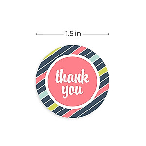 Retro Mod Thank You Labels / 500 1.5" Thank You Stickers/Pink Navy Aqua Thank You Labels