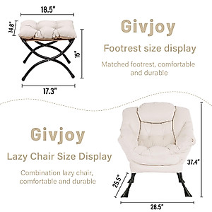 Givjoy Lazy Chair and Ottoman, Large Accent Lounge Chair with Armrests and a Side Pocket, Modern Leisure Upholstered Sofa Reading Armchair with Footrest for Bedroom, Living Room, Dorm Rooms, Office
