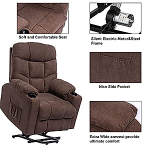Living Room Power Lift Massage Recliner Chair for Elderly Heated Ergonomic Lounge Fabric Vibratory Massage Chair with Cup Holders/Heating/Remote Control