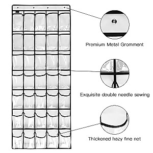 TidyMaster Clear Crystal 2 Pack 35 Pockets Large Hanging Shoe Organizer Over The Door Shoe Rack for Closet Door Storage Shoe Holder Hanger, 8+8Hooks, white
