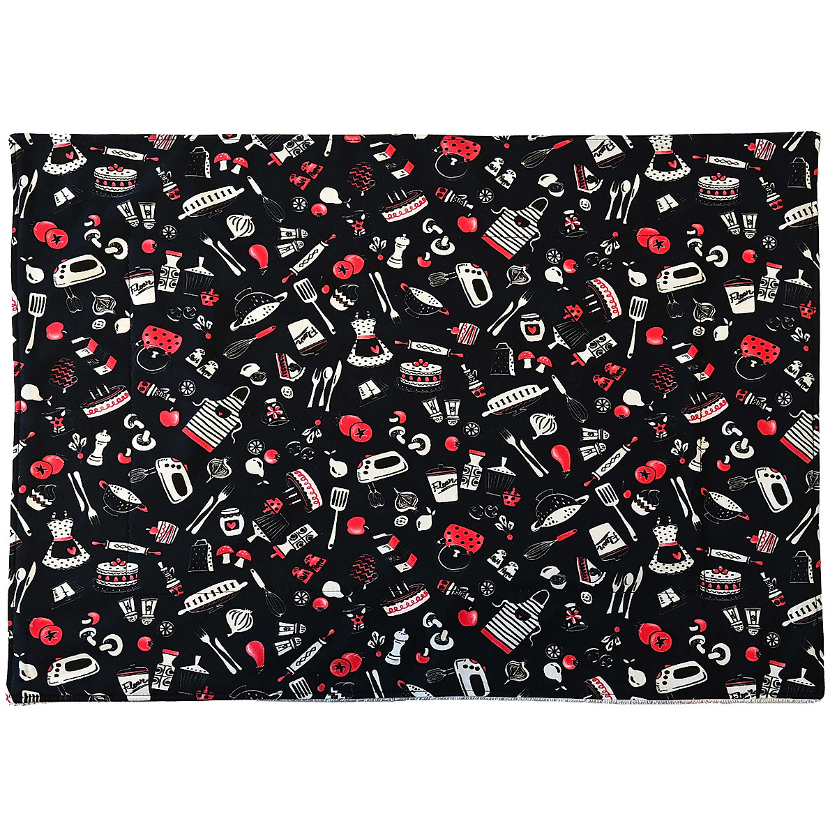 Dish Drying Mat - Coffee Station Mat - Pet Placemat - Appliance Mat - Kitchen Mat - Kitchen Tools in Red, Black and Cream - 16 x 20 Inches - Handmade by Green Acorn Kitchen