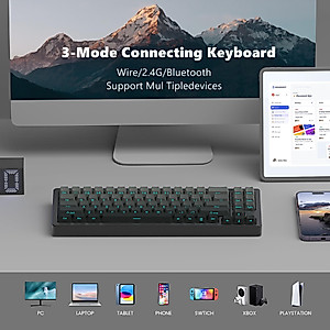 Womier S-K71 75% Gaming Keyboard, Aluminum Alloy Shell Wireless Mechanical Keyboard Bluetooth/2.4G/Wired Hot Swappable Pre-lubed Switches, Gasket Mounted RGB Creamy Keyboard for Mac/Win, Black
