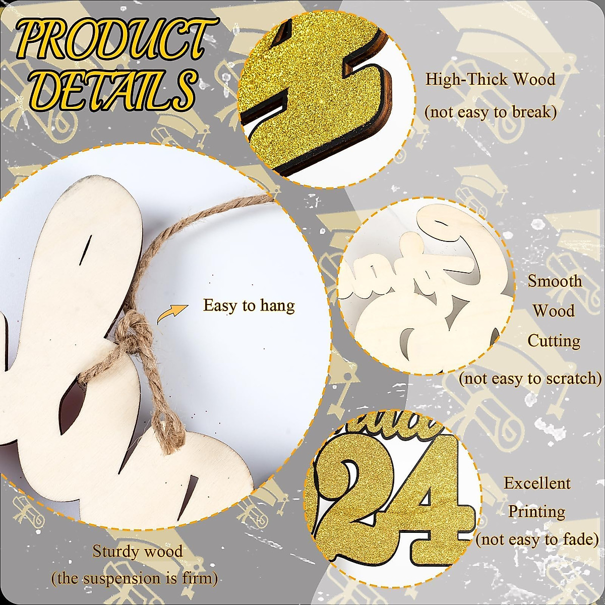 Gold Graduation Party Decorations for Class of 2024 - Grad 2024 Wood Sign Photo Prop for College High School Graduation Party Supplies