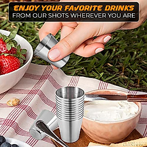 Set of 15pcs Stainless Steel Shot Glasses Drinking Vessel - 30 ml (1oz) Outdoor Camping Travel Coffee Tea Cup, Silver Cup - Unbreakable Metal Shooters for Whiskey Tequila Liquor Great Barware Gift