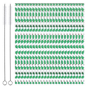 24 Pcs Christmas Plastic Reusable Straws 9 Inch Christmas Tree Drinking Straws Hard Plastic Straws for Tumbler Fun Straws for Party Supplies Family Holiday, with 2 Cleaning Brush