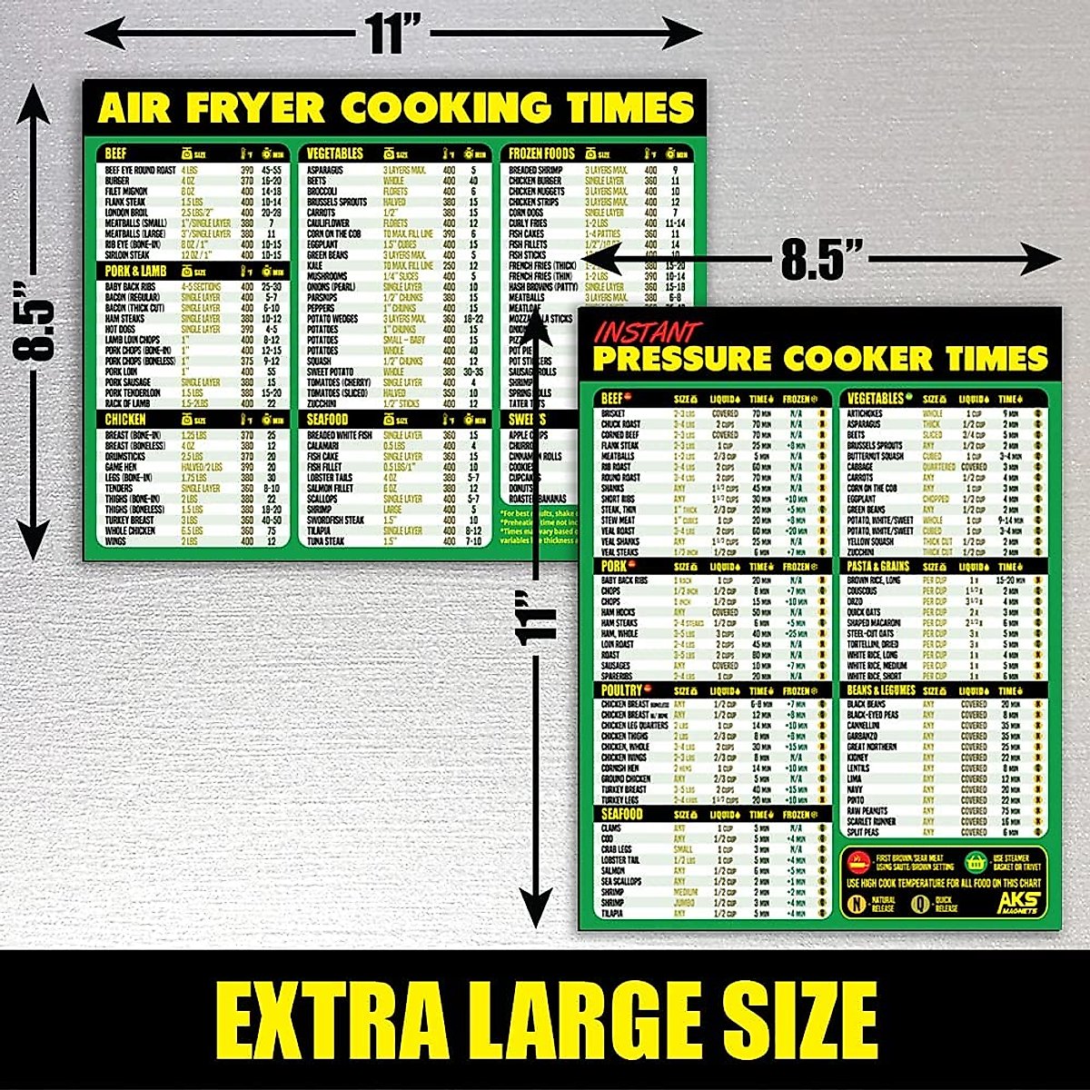 Air Fryer Cooking Times and Instant Pot Magnetic Cheat Sheet Combination Bundle - Extra Large Easy to Read 11” x 8.5” Reference Guides for Air Frying and Instant Pot Pressure Cooking