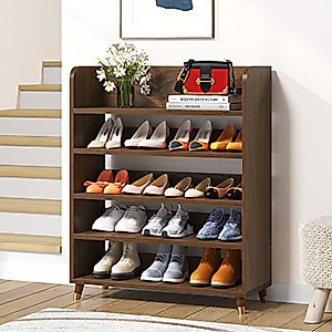 Tribesigns Shoe Rack, 5 Tier Wood Shoe Storage Cabinet 16 Pair, Free Standing Shoe Organizer Shoe Shelf Stand for Entryway Hallway Closet, Rustic Brown