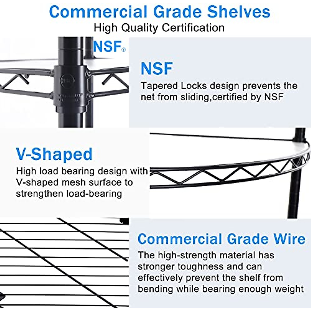 6 Tier NSF Metal Corner Shelf Wire Shelving Unit, 420lbs Capacity Heavy Duty Adjustable Storage Rack with Shelf Liners for Closet Kitchen Bathroom Garage Basement, 72" H x 18" L x 18" D - Black