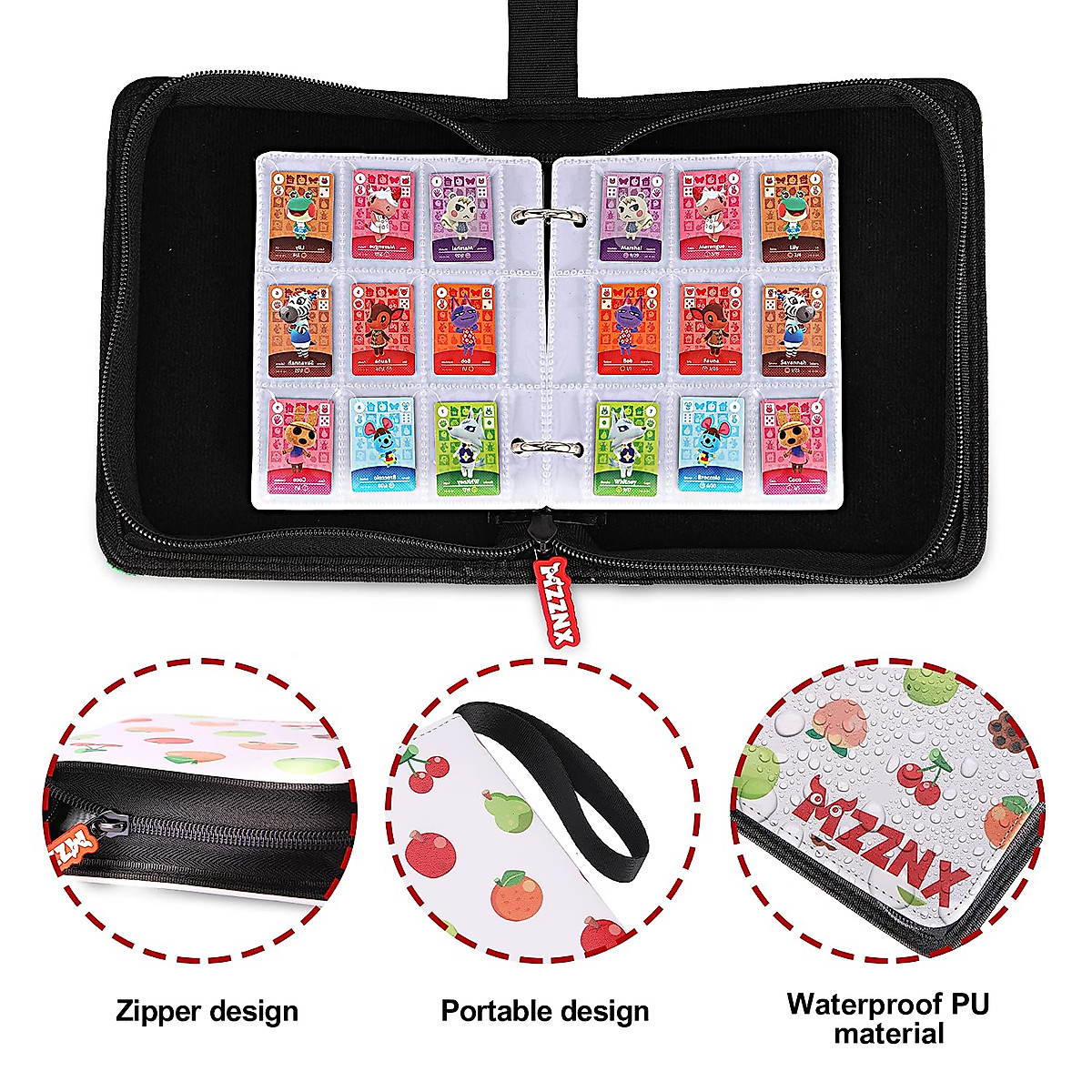 MZZNX 495 Pockets Binder Holder for Animal Crossing Mini Amiibo Cards, 1.3"x1" ACNH NFC Tag Game Mini Cards Holder (Fruit)