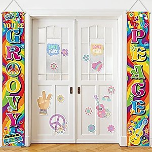 Blulu 60's Party Scene Setters Hippie Wall Decoration, 60s Porch Sign Groovy Party Door Sign for 1980s Theme Party Rock Star Birthday Decoration Rainbow Backdrop Photo Props