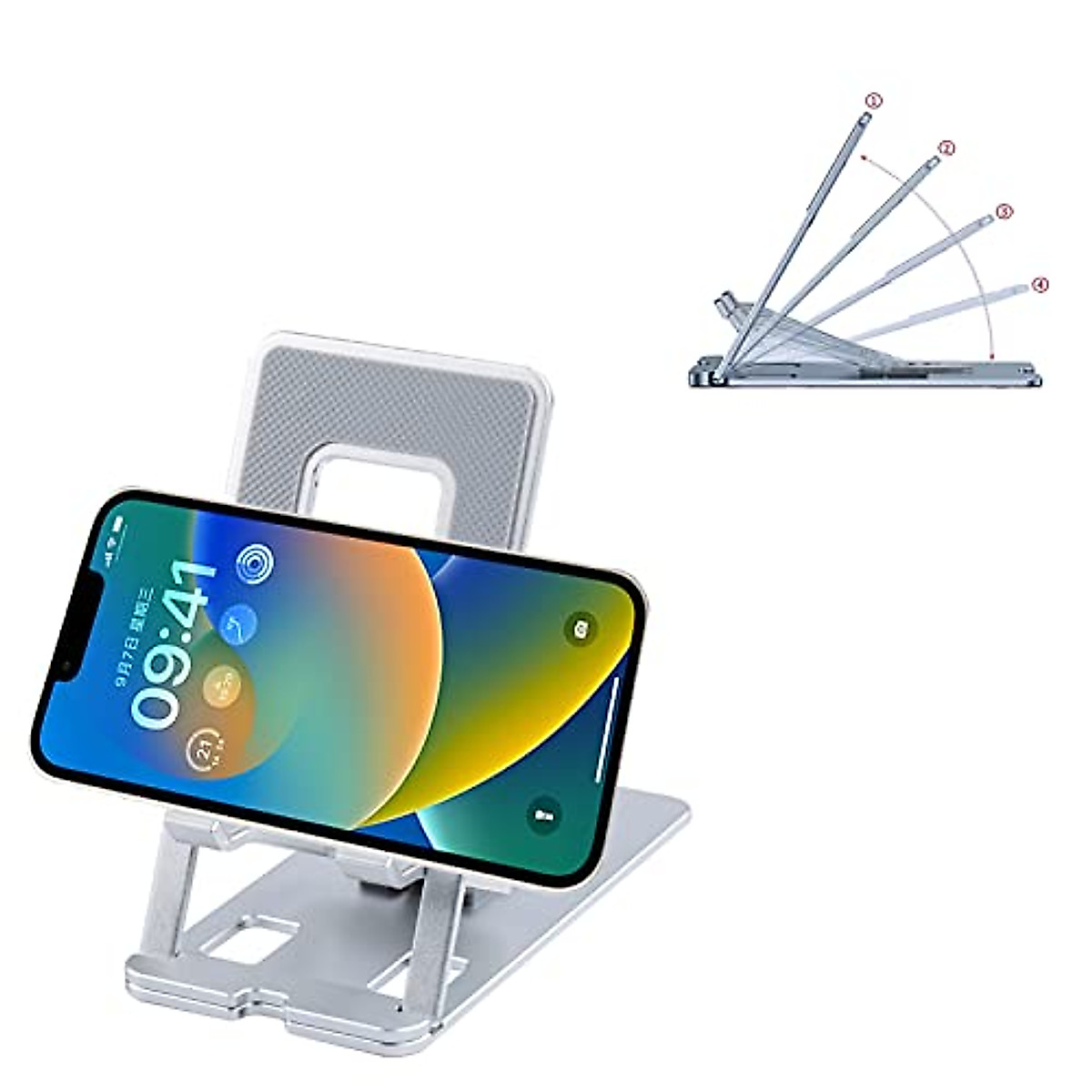 HIMICIZI Adjustable Cell Phone Stand, C2 Aluminum Phone Dock Holder Compatible with iPhone, Samsung Galaxy, Google Pixel，Pad and More, Silver