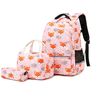 Soekidy Backpacks for Girls Fox School Bags Kids School Bags Backpack with Lunch Box and Pencil Case for Age 3+