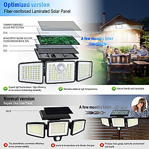 daphino Solar Lights Outdoor 2500LM Motion Sensor Outdoor Lights,3 Head 355° Wide Angle Street Area Lights, Waterproof Security Lights with 3 Modes(Black,Non-Remote-2 Pcs)