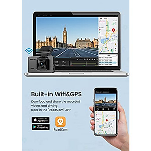 Veement 4K Dash Cam Front and Rear, Front 4K/2.5K Rear 1080P Dual Dash Camera for Cars, Dashcams with Built-in WiFi GPS, 3 inch IPS Display, WDR, Night Vision, 170°FOV, G-Sensor, Support 256GB Card