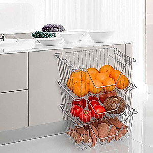 Homics Stackable Storage Wire Baskets, Freezer Baskets for Chest Freezer Open Front Pantry Organization and Storage Fruit Vegetable Baskets Potato and Onion Organizer Bins, 3 Packs