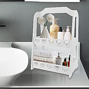 Bathroom Shelf Organizer,2 Tier Bathroom Countertop Organizer,Counter Organizer,Makeup and Cosmetic Counter Standing Rack Cosmetic Holder,Kitchen Standing Spice Rack FLUKIN