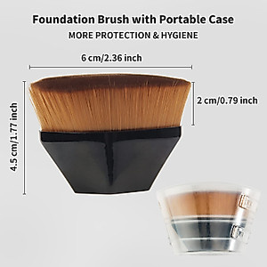 BEAHOT 4 Pack Foundation Makeup Brush - Flat Top Travel Kabuki Brush Momma Brush for Blending Liquid, Cream or Flawless Powder Cosmetics with Protective Case, Easy to Carry Make up Brush