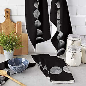 DuoPhi Kitchen Towels Set Round & Semicircle Moon Dish Towel Moon Phase Hand Towel 2 Pack Absorbent Soft Cotton Dishcloths Bar Towels & Tea Towels