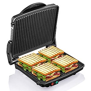 Panini Press Grill, Yabano Gourmet Sandwich Maker Non-Stick Coated Plates 11" x 9.8", Opens 180 Degrees to Fit Any Type or Size of Food, Stainless Steel Surface and Removable Drip Tray, 4 Slice