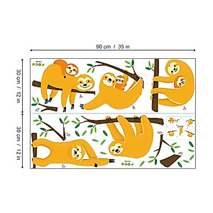 ufengke Sloths Wall Stickers Tree Branch Wall Art Decals Wall Decor Nursery Wall Art for Kids Bedroom