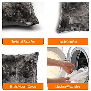 Cheer Collection Faux Fur Throw Pillow Set of 2 for Couch, Beds, Bedroom and Living Room - Ultra Soft and Cozy, Elegant Home Decor, Stylish Accent Pillows - 18" x 18", Gray & White