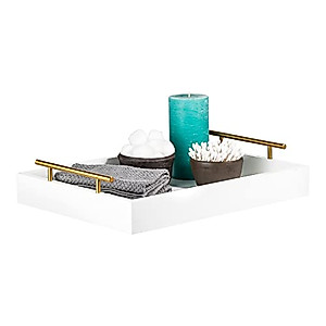 Liphontcta Large Wood Serving Tray or Ottoman Tray with Metal Handles - Garden Sculpture Outdoor Decoration