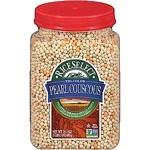 RiceSelect Tri-Color Pearl Couscous, Toasted Israeli-Style Pasta, Spinach and Paprika Flavored, 24.5 Ounce Jar (Pack of 1)