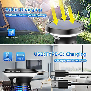 ZECHUAN Solar Bug Zapper Outdoor Waterproof, Portable Pest Control Electric Mosquito Zapper Killer with Panel Sensor, Rechargeable Insect Trap Fly Zapper for Home, Patio, Backyard, Camping