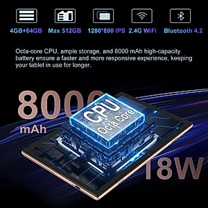 𝐎𝐚𝐧𝐠𝐜𝐜 Android 12 Tablet 10.1 Inch 2023 Newest Tablets, 4GB + 64GB (Max 128G) 8000mAh Battery with Bluetooth Keyboard | Mouse | GPS | Dual Camera | Case | WiFi support and More - A6 (Gold)